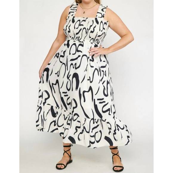 entro | Dresses | New Entro Print Square Neck Maxi Dress In Cream ...
